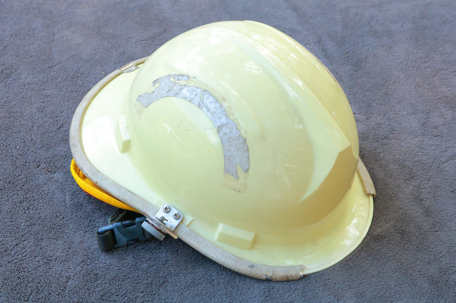 BULLARD Vintage FIREFIGHTER FIRE MAN HELMET rugged no visor neck nape ...