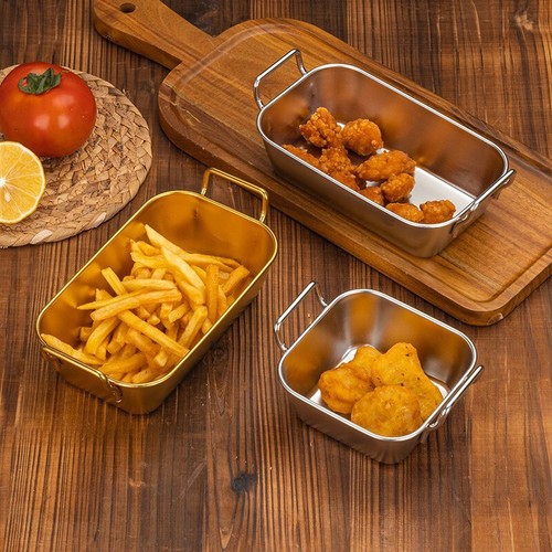 304 Double Ear Square Plate Golden Stainless Steel Fried Chicken Plate ...