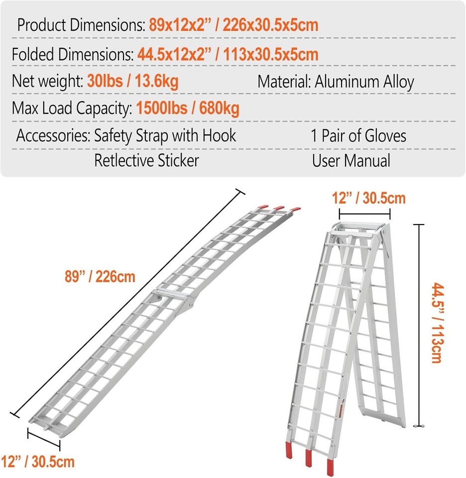 2pcs Folding Aluminum Ramps Loading Ramps UTV ATV Lawn Mowers Cargo ...