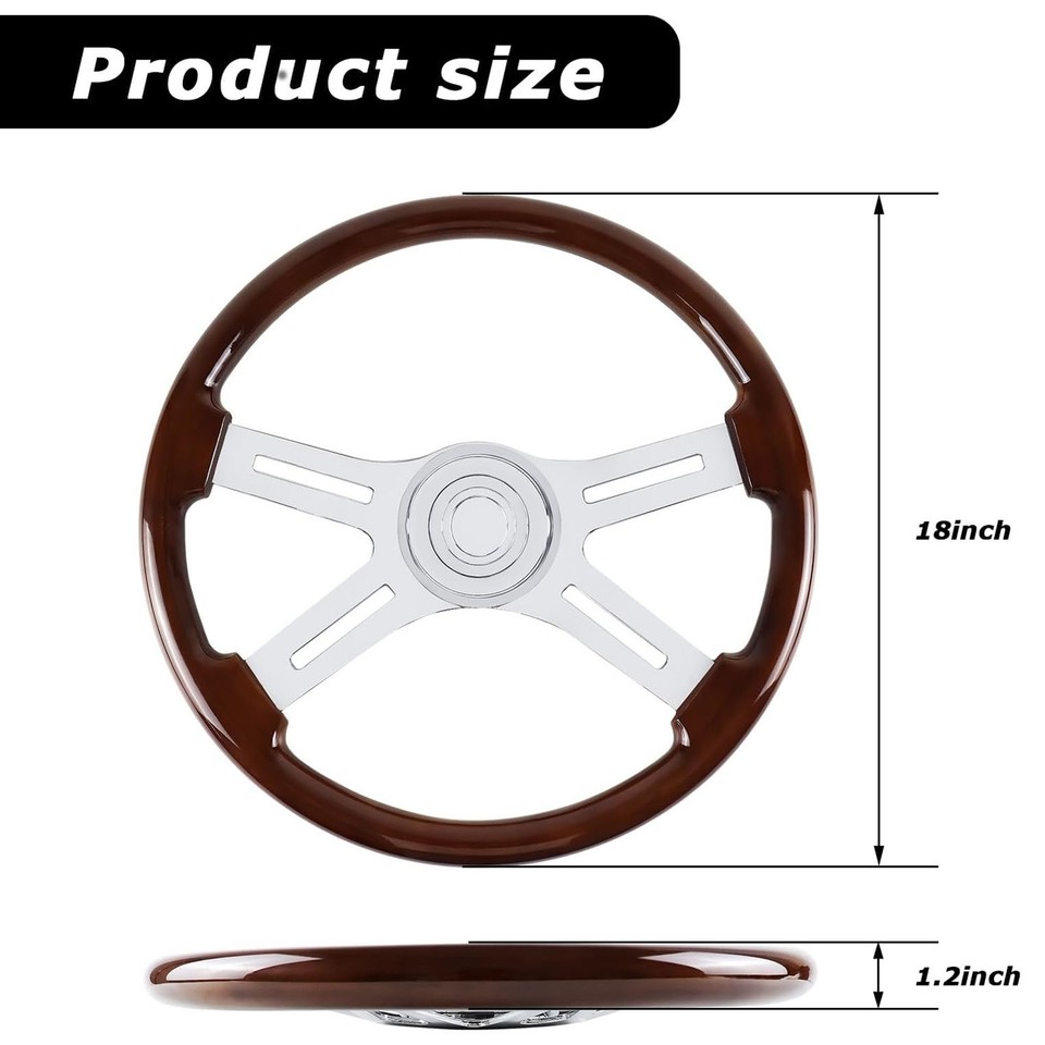 18in Truck Steering Wheel 4 Spoke Universal Solid Wood Steering Wheel ...