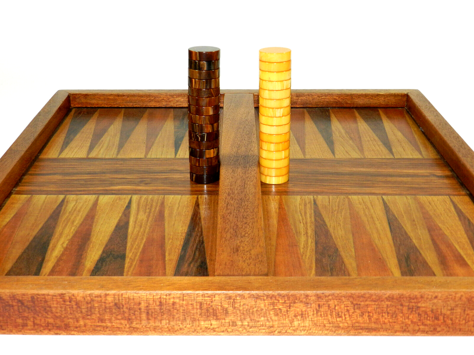 Vintage Solid Wood Tabletop Backgammon Board 1.5" Bakelite Pieces 23" x ...