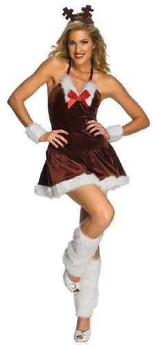 Festive Reindeer Rudolph Fancy Dress Christmas Halloween Sexy Adult ...