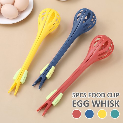 5Pcs Food Clip Egg Whisk Multifunctional Egg Beater Noodle Tongs Nylon ...
