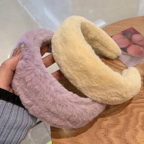 Elegant Ladies Wide Headband Hairband Faux Fur Alice Hair Band Hoop ...