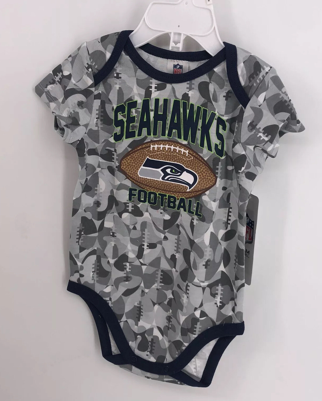 NWT NFL Seattle Seahawks Infant Baby Grey Football Camo Bodysuit 18 ...