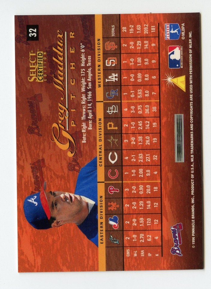 GREG MADDUX 1996 RED #32 ATLANTA BRAVES RARE SP | eBay