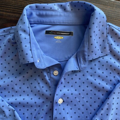 Greg Norman Polo Shirt Mens All Over Diamond Pattern Blue Short Sleeve ...