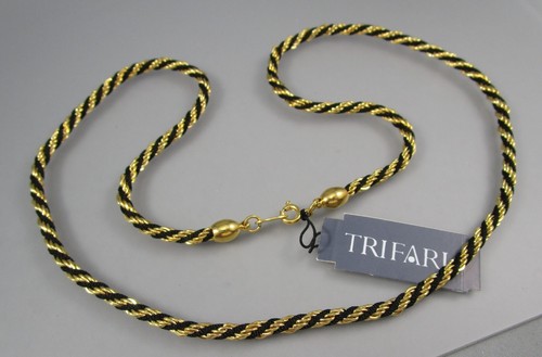 NOS Vintage 90s TRIFARI Black Cord Wrapped Gold Tone Rope Chain 24 ...