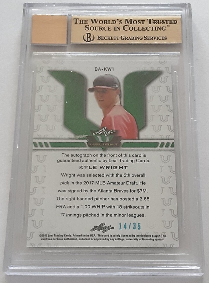 2017 Kyle Wright Leaf Valiant Blue Auto Rookie 14/35 - BGS 9.5/10 ...