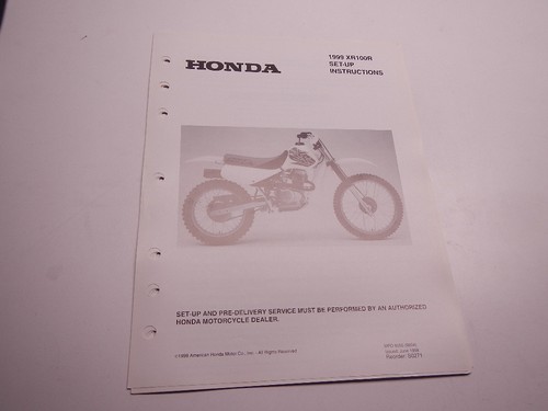 1999 Honda XR100R Set Up Instructions Manual 99 XR100 XR 100R 100 R | eBay