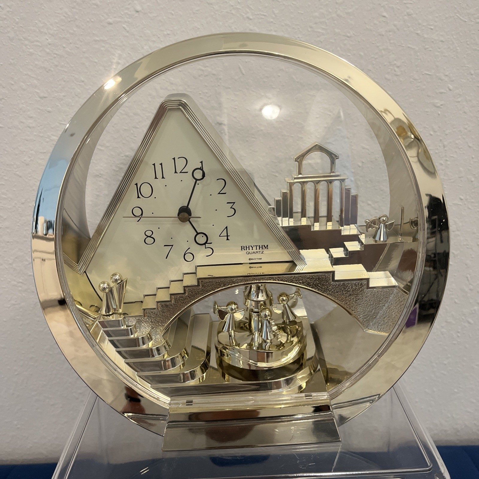 Rhythm Quartz Gold Decorative Angels On Stairway To Heaven Table Clock WORKS | eBay