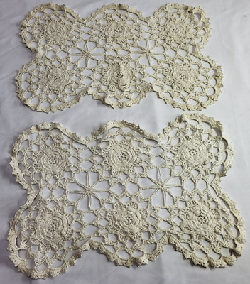 2 Hand Crochet Doily Table Topper Rectangle 17”x 11” Scalloped Edge ...