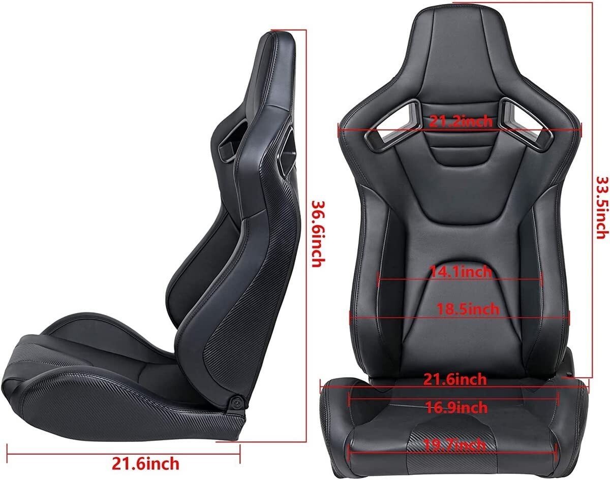 Pair Reclinable Universal Racing Bucket Seats with Sliders, Black PVC ...