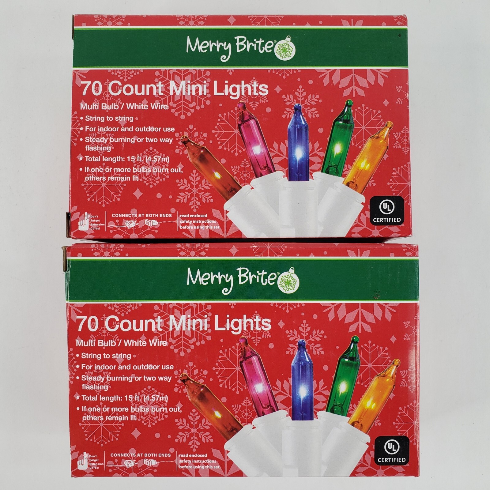 Lot of 2 Merry Brite 70 ct Mini Multi Color Lights White Wire Christmas ...