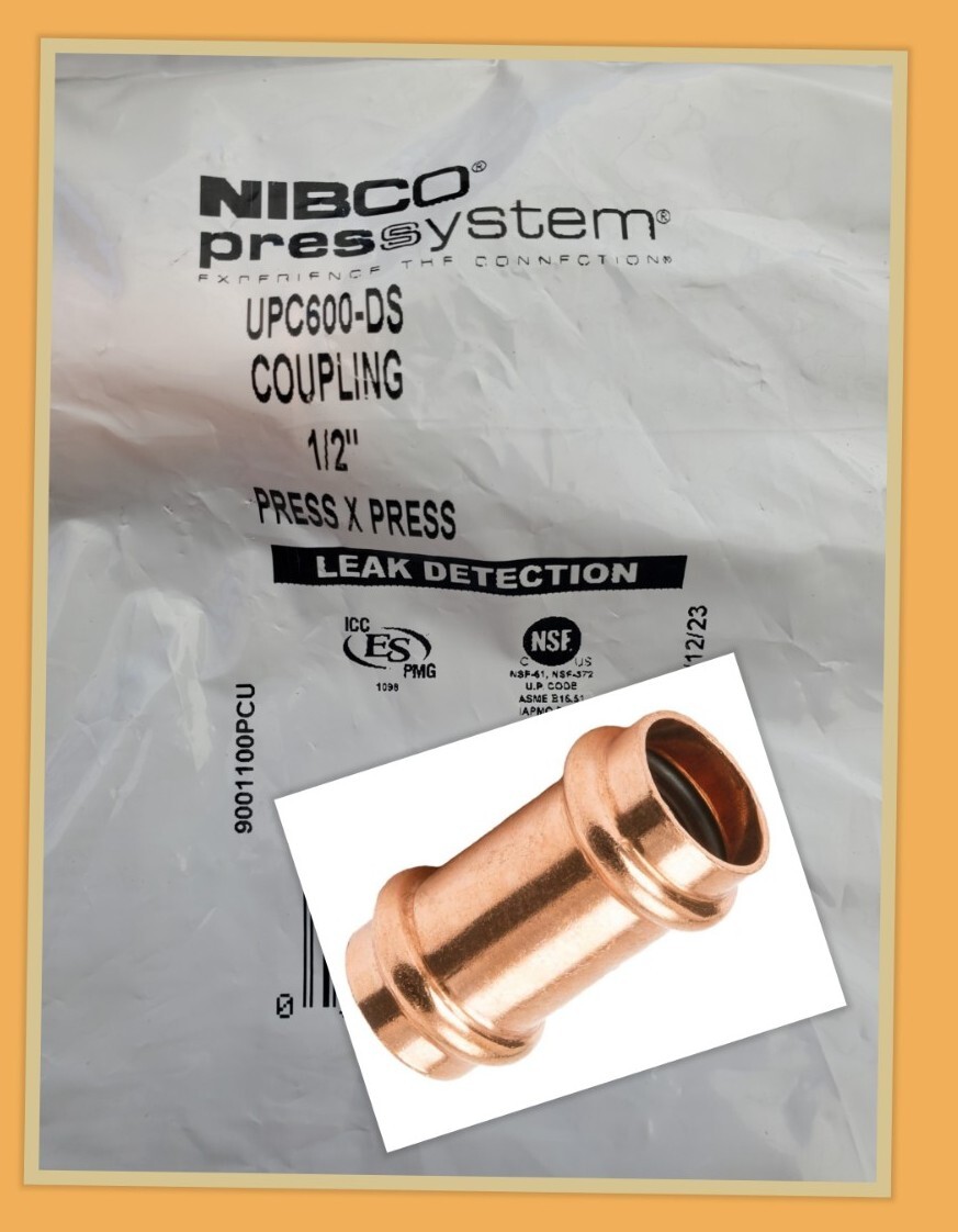 2 PACK NIBCO UPC600-DS PRESS SYSTEM 1/2" x 1/2" COUPLINGS PRESS x PRESS ...