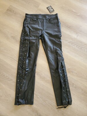 DEFY Leather Pants Womans 30x31 Black Moto Side Lace Grudge Biker Chick ...
