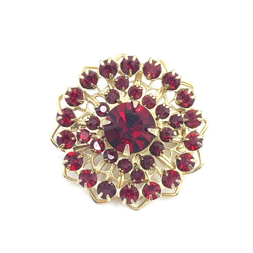 Vintage Gold Tone Round Red Rhinestone Brooch Pin | eBay
