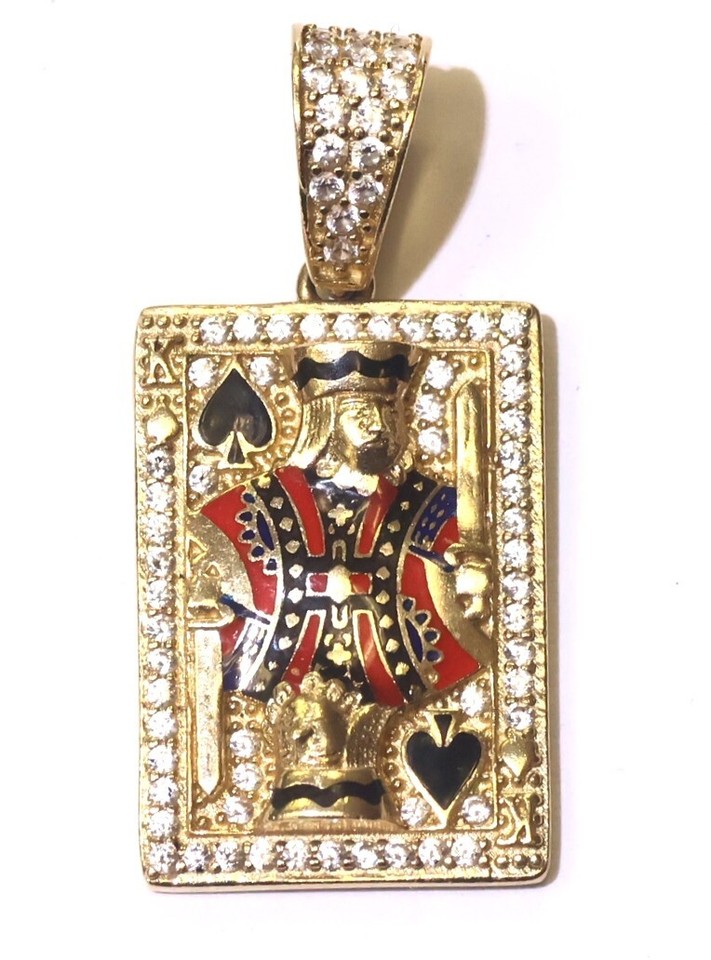 14k yellow gold king of spades cubic zirconia pendant charm playing ...
