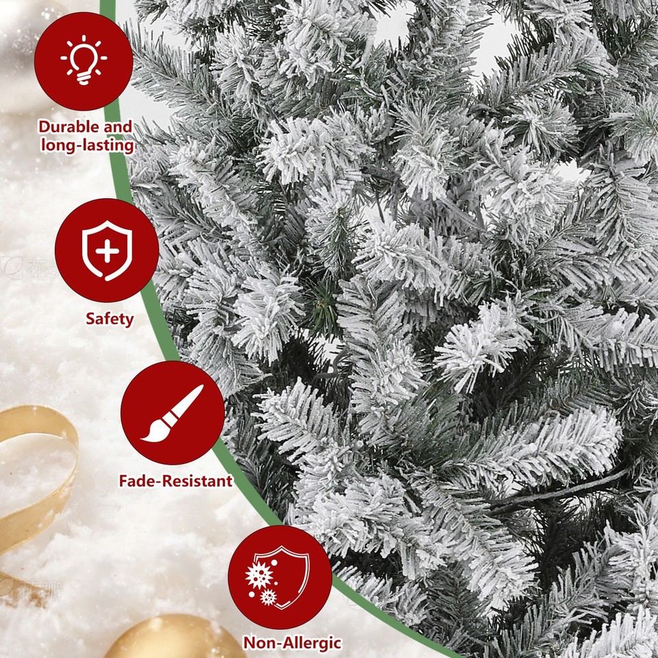 Deluxe 6FT Artificial Christmas Tree Velvet Snow Flocked Bushy Tips ...