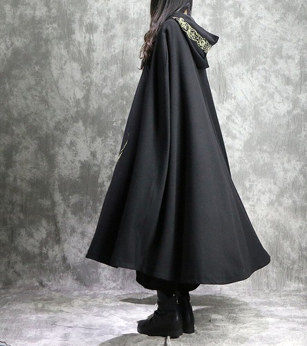 Womens Phoenix Embroidery Long Hooded Cloak Large Size Loose National ...
