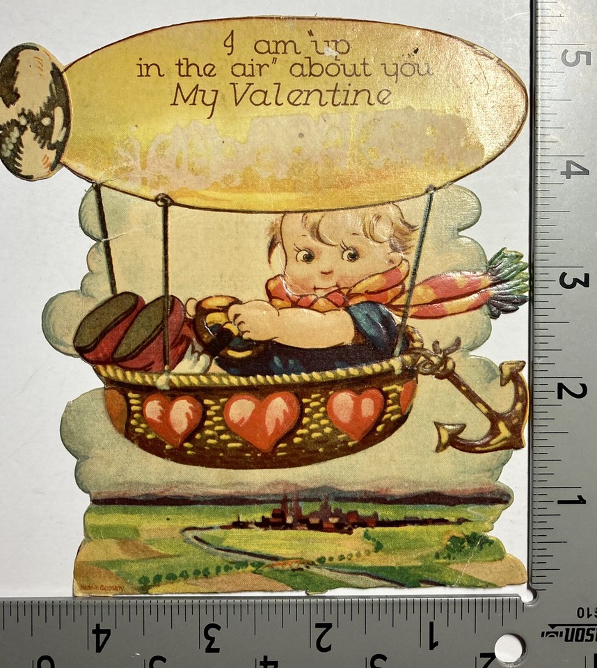 German Air Ship Blimp Zeppelin Valentines Card 1920’s Anchor Hearts ...