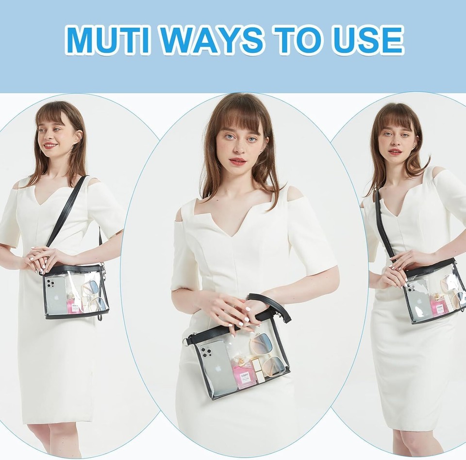 Clear PVC Tote Bag Women Large Transparent Handbag Zip Purse Stadium ...