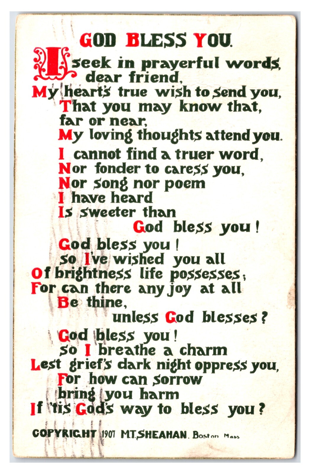 Antique Early 1900s - "God Bless You" - Poem / Saying Postcard (Posted ...