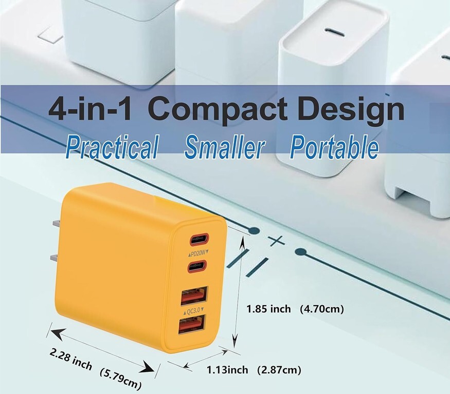 120W 4 Port USB Type C Fast Charging Phone Wall Adapter for Samsung and ...