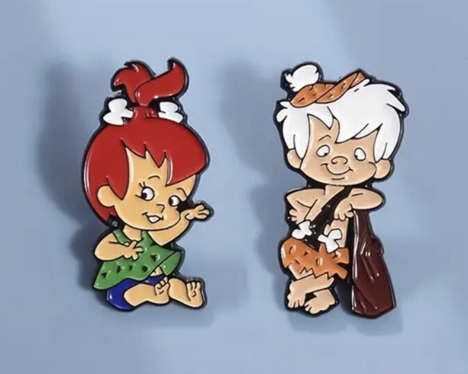 BAM BAM & PEBBLES Hat Lapel PINS The Flintstones Classic Cartoon Toon ...