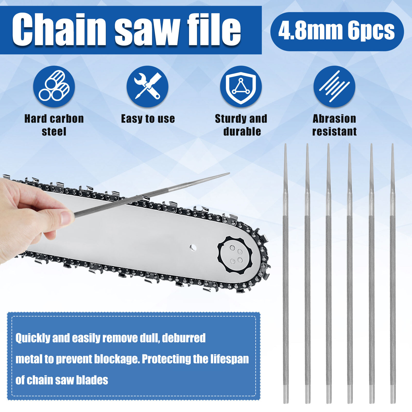 6Pcs Chainsaw Sharpening Files 4.8/5.5mm Round Carbon Steel Chain Saw ...