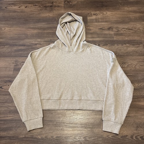 ALO Yoga Muse Hoodie Ribbed Sweatshirt Sz L? Cropped Boho Top Beige ...