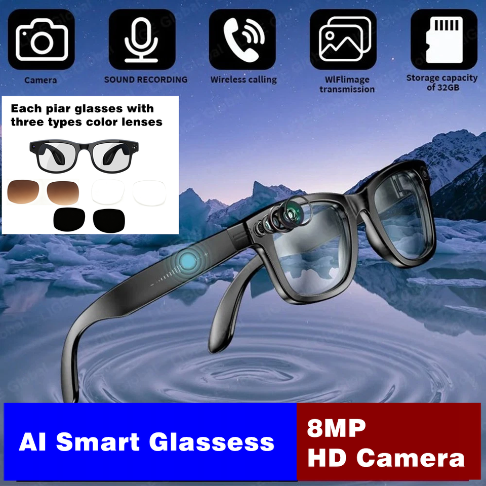 AI Smart Glasses with Camera, 1080P HD Video Recording Glasses, Real ...