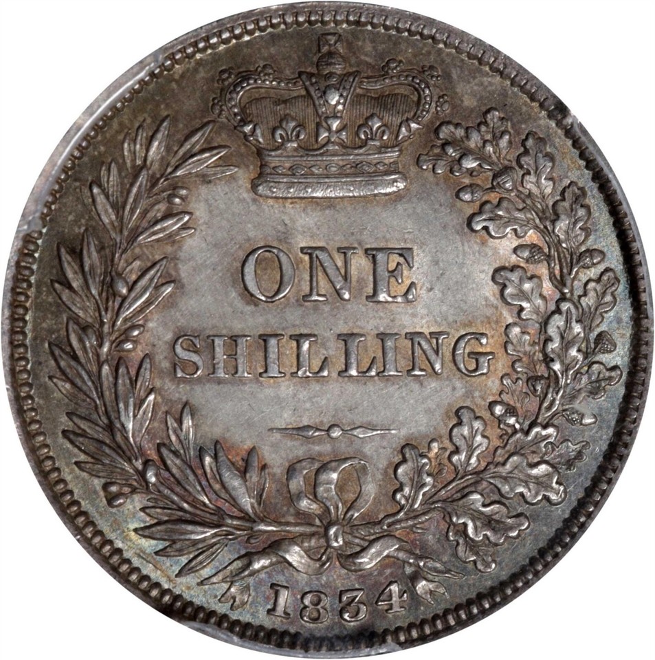 ENGLAND WILLIAM IV 1834 1 SHILLING COIN, PCGS CERTIFIED "UNCIRCULATED ...