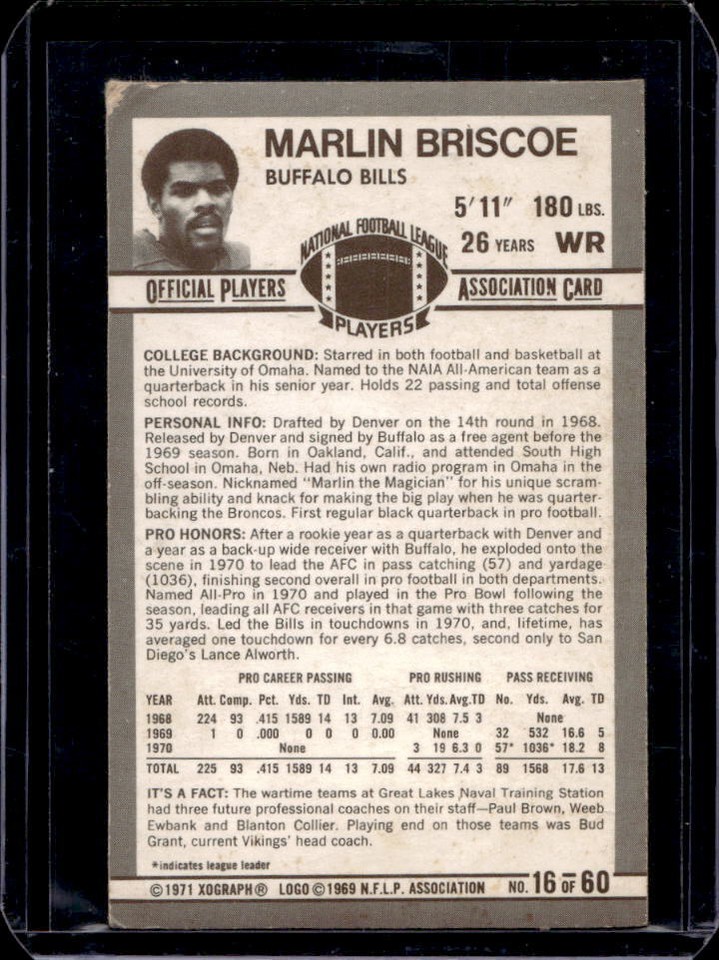 1971 Kellogg's Football Marlin Briscoe 3-D Stars #16 Buffalo Bills | eBay
