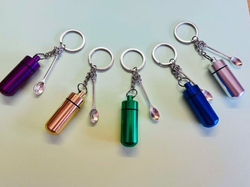 Durable medicine vial key chain with mini spoon | Alloy, Festival, Pill ...