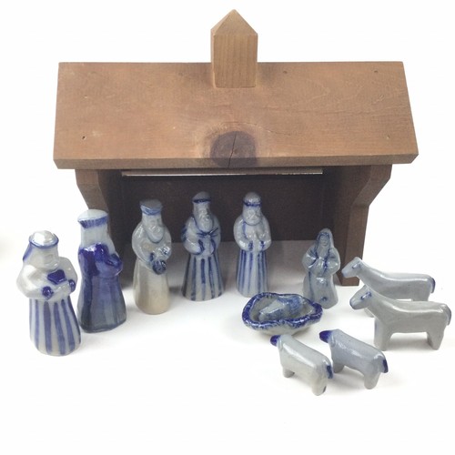 Eldreth Pottery 13pc Salt Glazed Cobalt Christmas Nativity Set 1987 | eBay