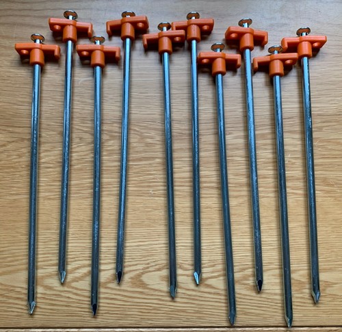 10 x Heavy Duty Hard Ground Rock Peg With Hi Viz Hook Top Camping ...