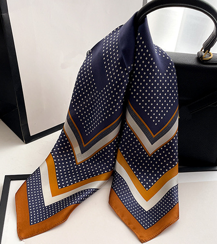 100% Silk 20" small Scarf Women neckerchief Wrap plaid navy blue ZT105 ...