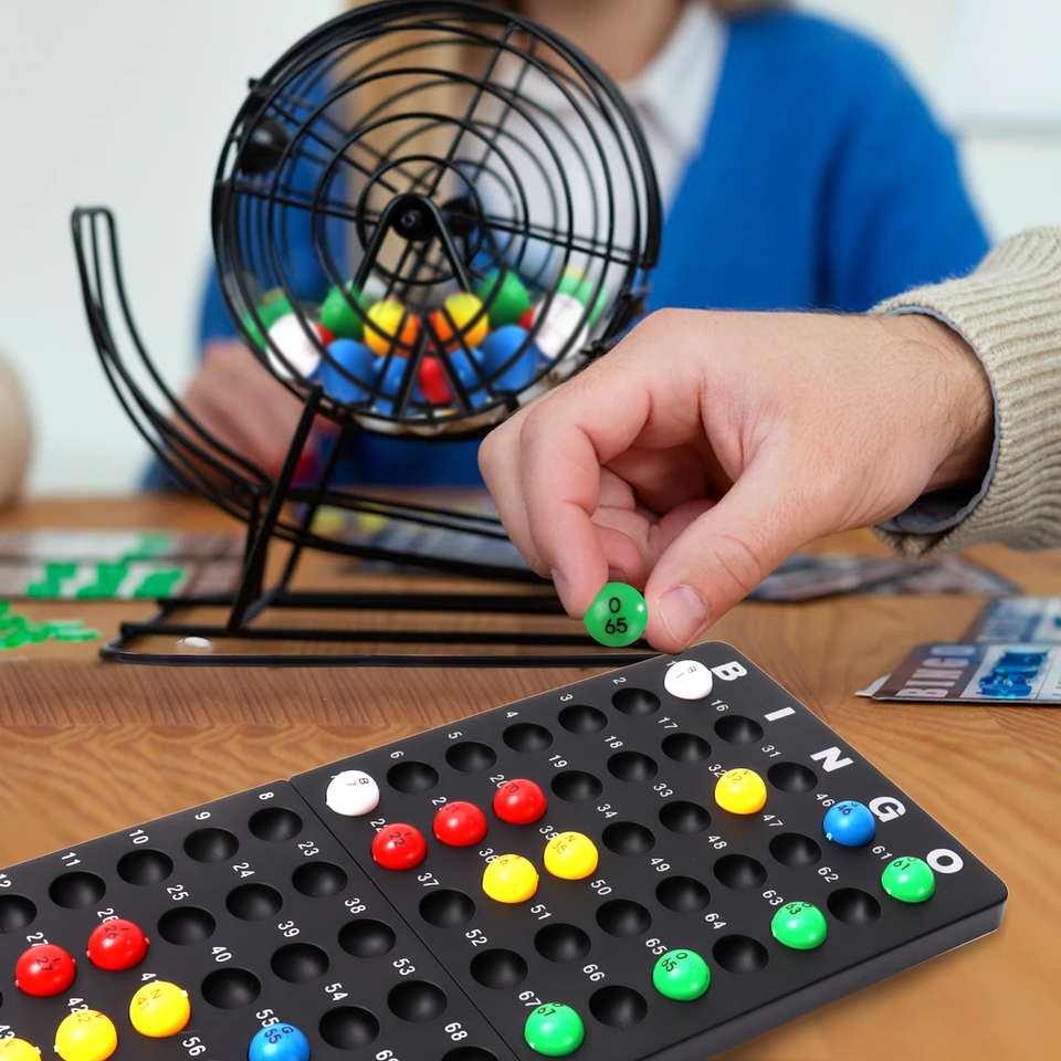 Deluxe Bingo Game Set w/Roller Cage, 75 Bingo Balls, Board, 18 Cards ...