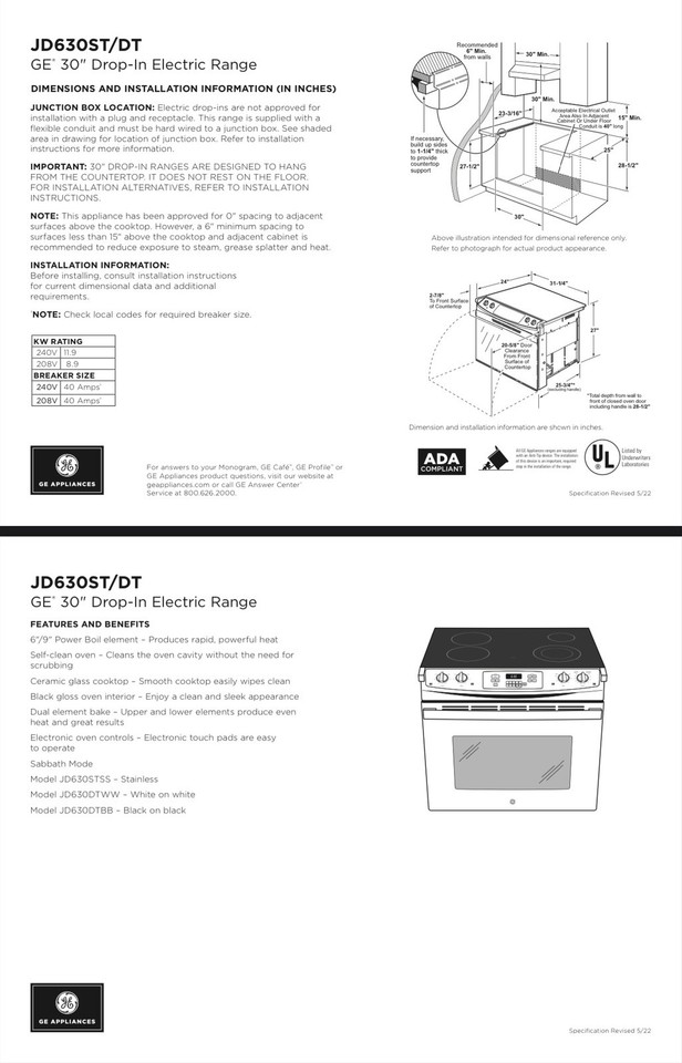 ⚡️QUIK SHIP⚡️GE 30” Drop-In Electric Range 4 Elements & Self-Clean💥 ...