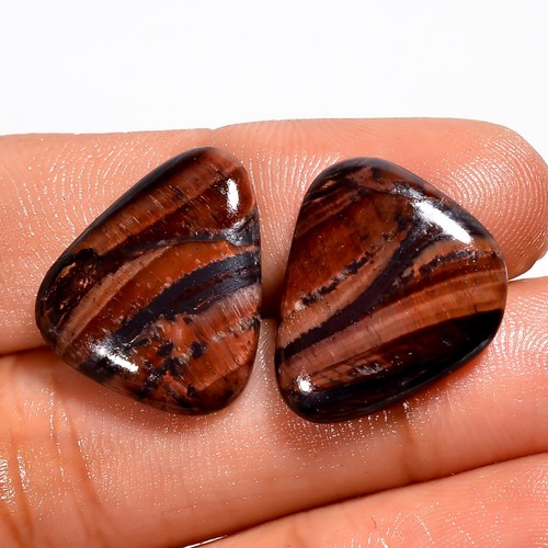 Natural Red Tiger Eye Cabochon Loose Gemstone For Earrings Pair 19 Ct ...