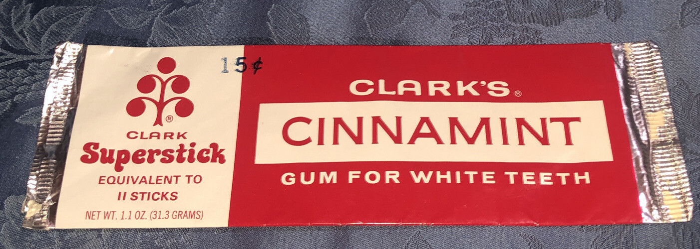 Vintage 15 Cent Clark’s Clark SUPERSTICK Gum Cinnamint container 9.5 ...
