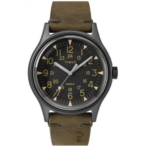 Timex Men's Watch MK1 Quartz Gunmetal Stainless Steel Case Brown Strap ...