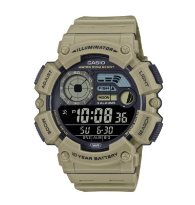 Casio WS-1500H-5B Digital Moon Phase Khaki Resin Men's Fishing Sport ...