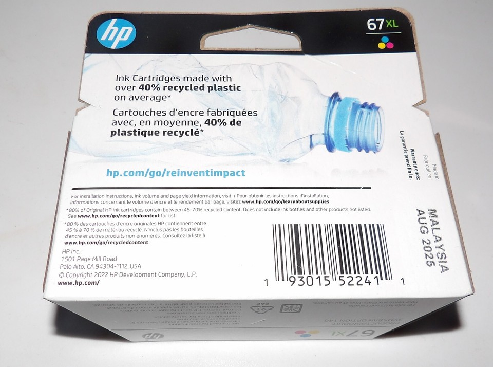 Genuine HP 67XL High Yield Tri Color Original Ink Cartridge Dated 2025 ...