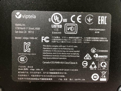 Viptela vEdge-100b-AC Rack Mountable SD-WAN Router | eBay