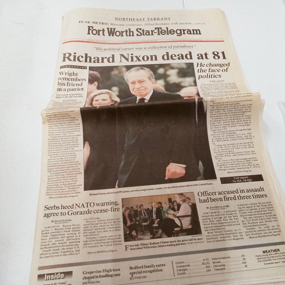 Fort Worth Star Telegram Newspaper April 23 1994 Richard Nixon Death ...