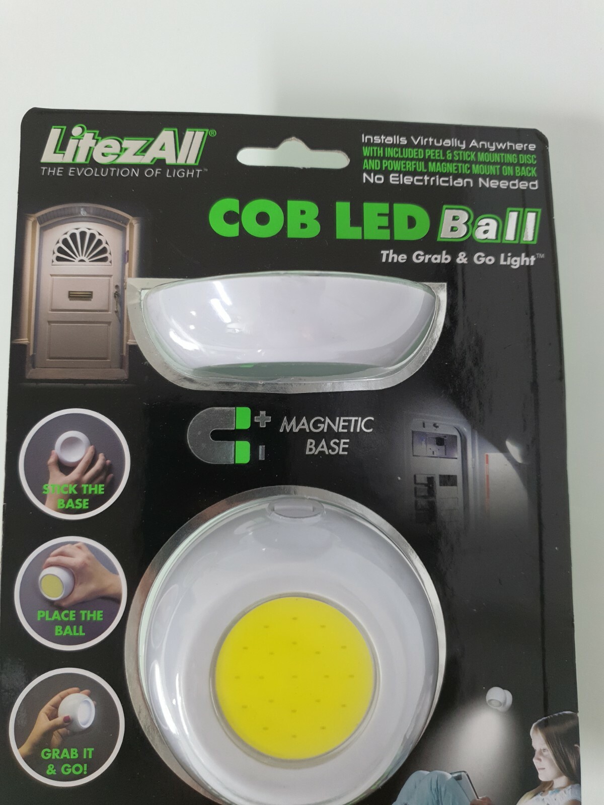 LitzAll COB LED Ball Grab & Go Light Magnetic Base, Battery Operated ...