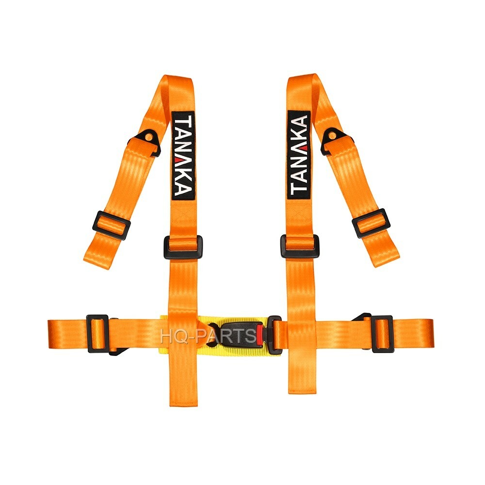 2 X TANAKA UNIVERSAL ORANGE 4 POINT BUCKLE RACING SEAT BELT HARNESS 2 ...