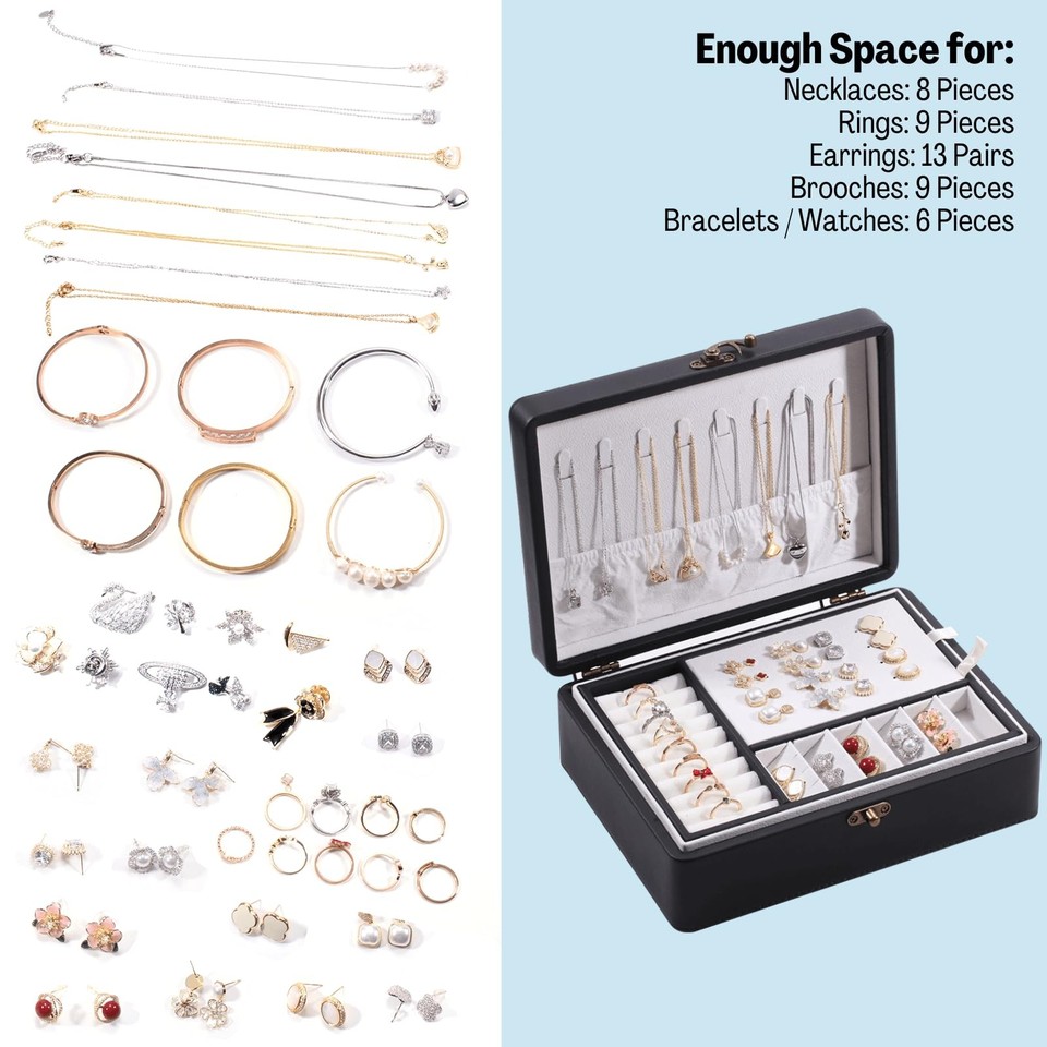 LAMOTI 2-Layer Jewelry Box for Women, Floating Effect Leather Jewelry ...